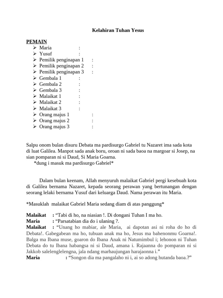 Drama Kelahiran Yesus (Batak) | PDF