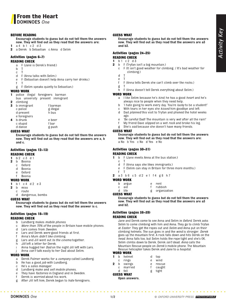 From The Heart - Activity Key | PDF