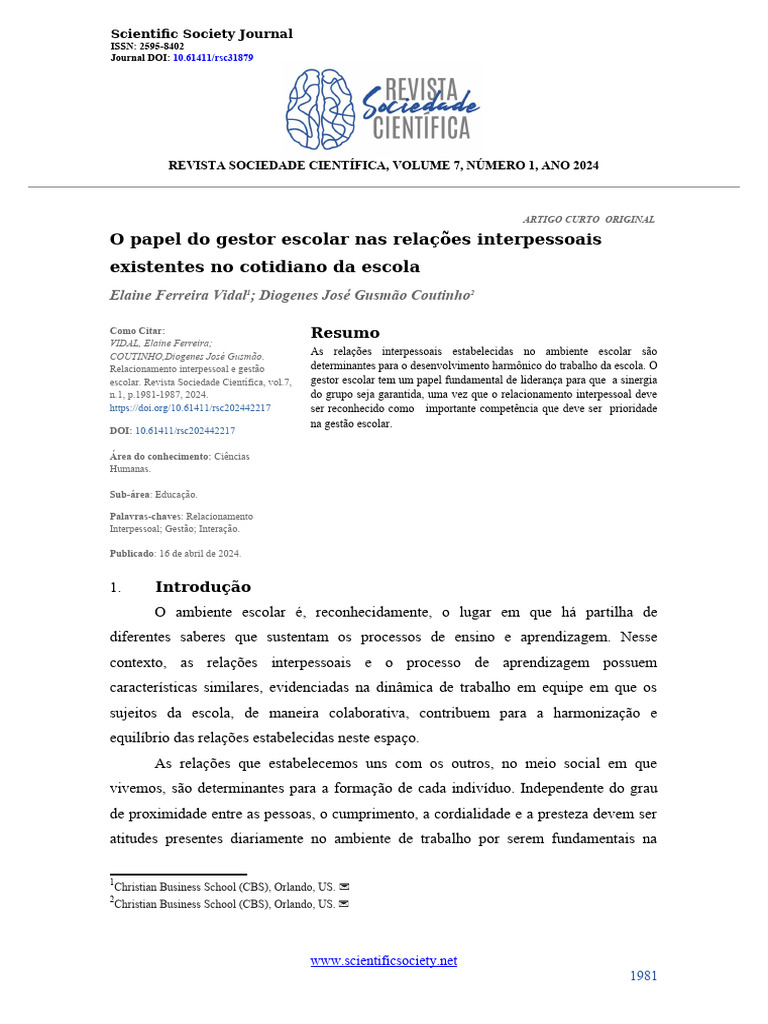 O Papel Do Gestor Escolar Nas Relacoes Interpessoa | PDF