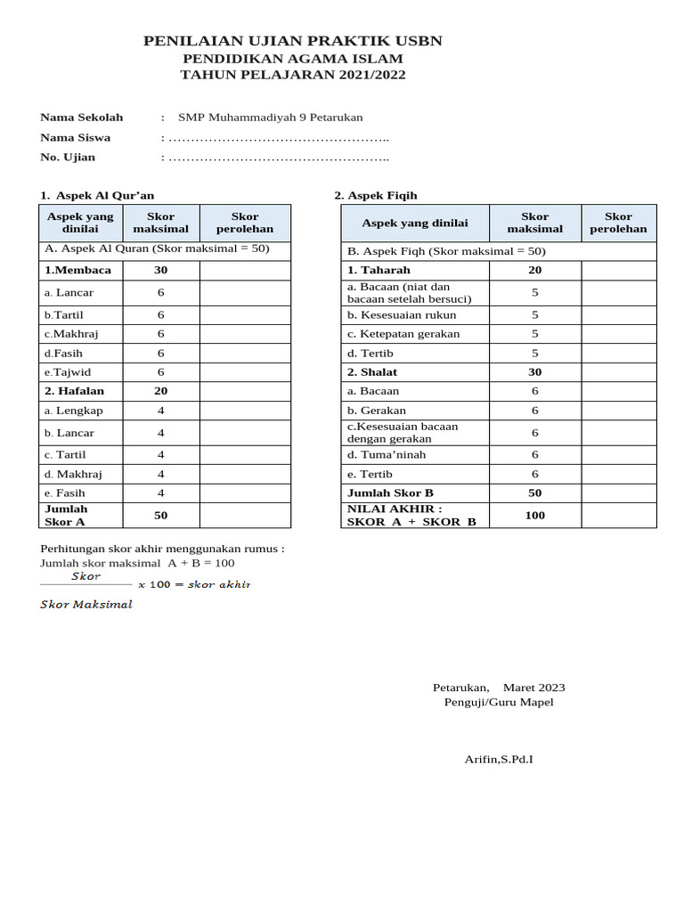 Penilaian Ujian Praktek | PDF