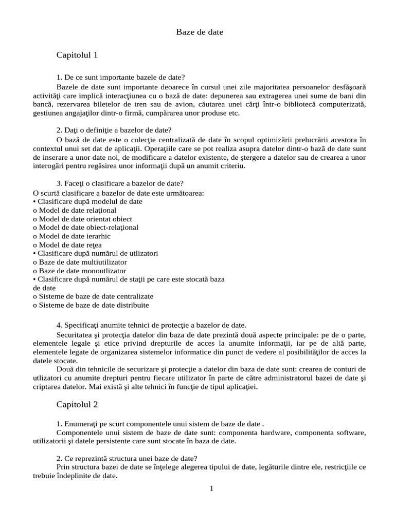 Baze de Date - Întrebări | PDF