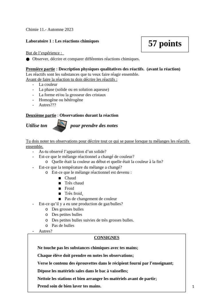 Jackson Irwin - Réactions-Chimiques-2023 | PDF