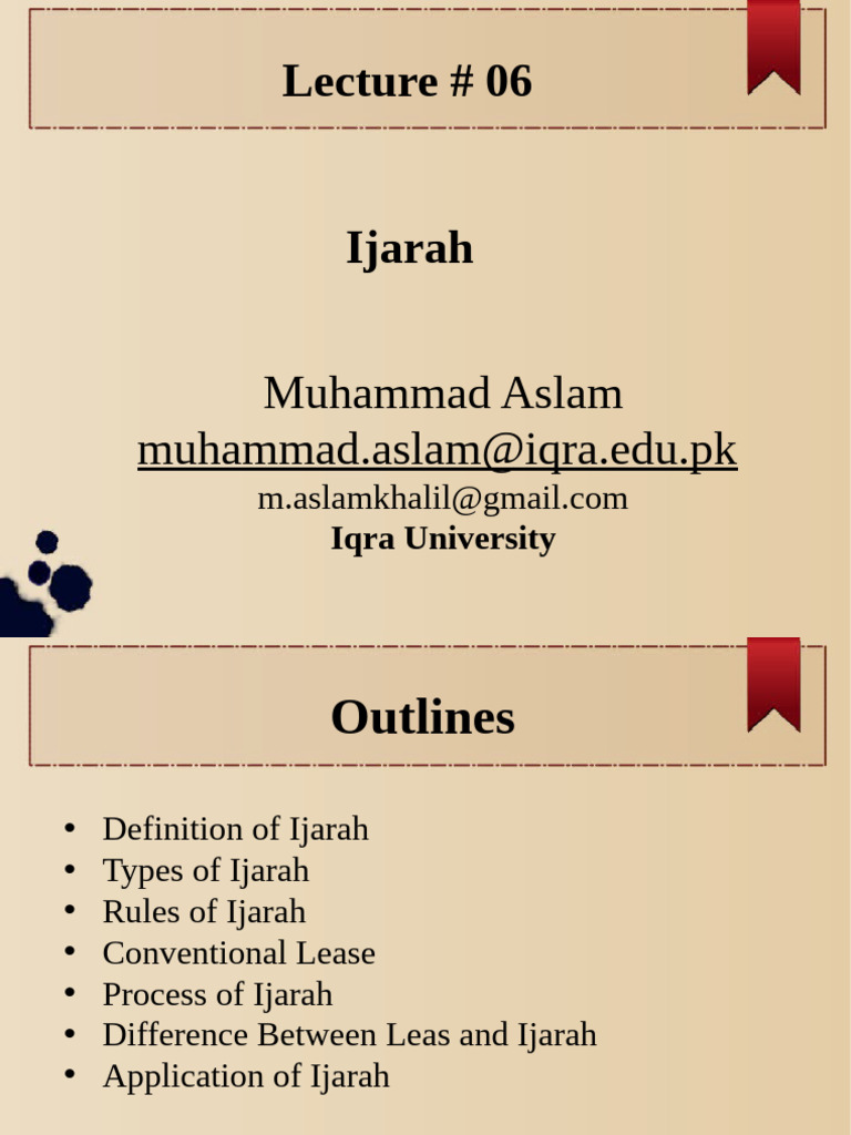 Lecture 06 - Ijarah | PDF
