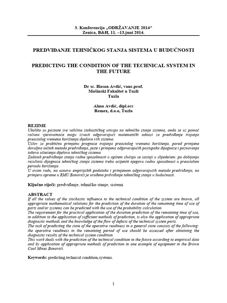 Predviđanje Tehničkog Stanja Sistema U Budućnosti | PDF
