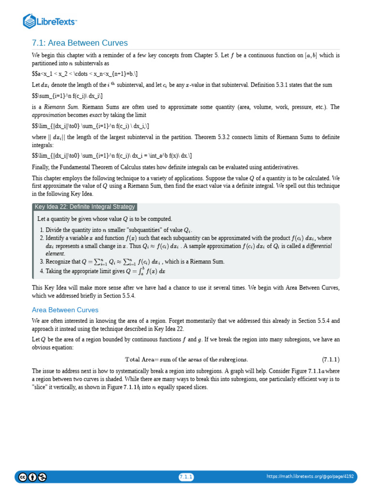 .Arch7.1! Area Between Curves | PDF | Integral | Area