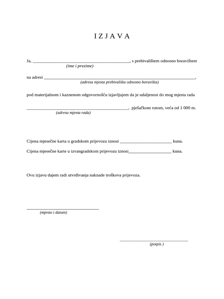 Izjava o Prijevozu | PDF