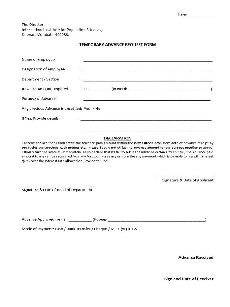 Revised Advance Request Form | PDF | Payments | Business