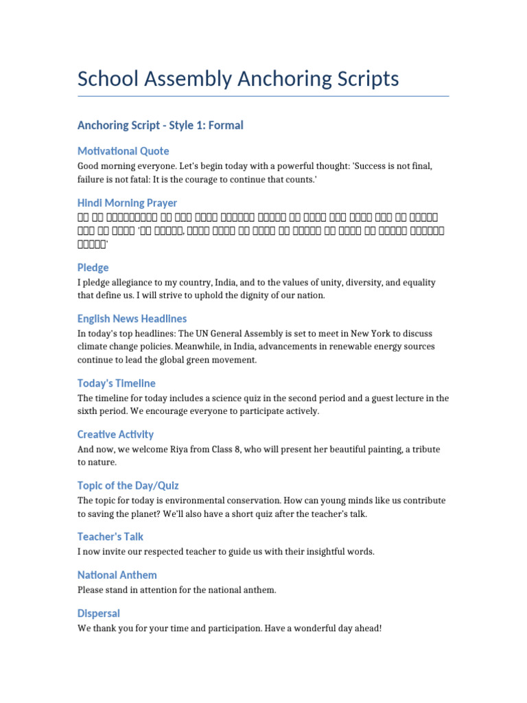 Anchoring Scripts School Assembly Full | PDF