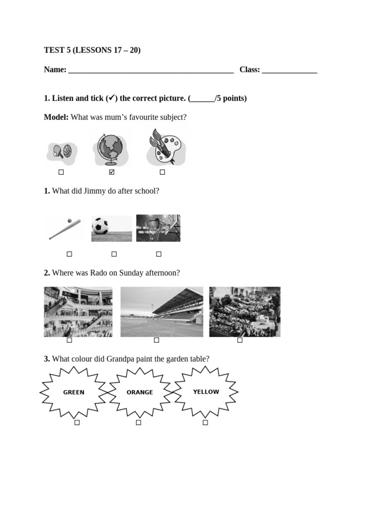Fourth Grade Test 5 English | PDF