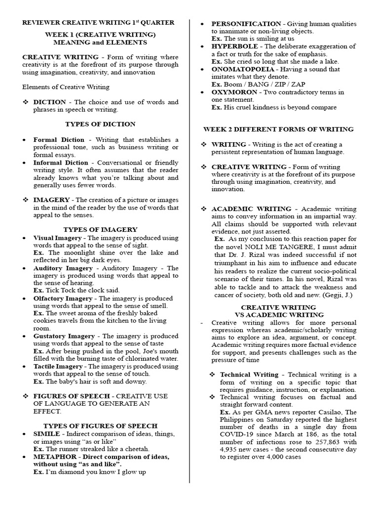 Reviewer Creative Writing 1st Quarter Updated | PDF