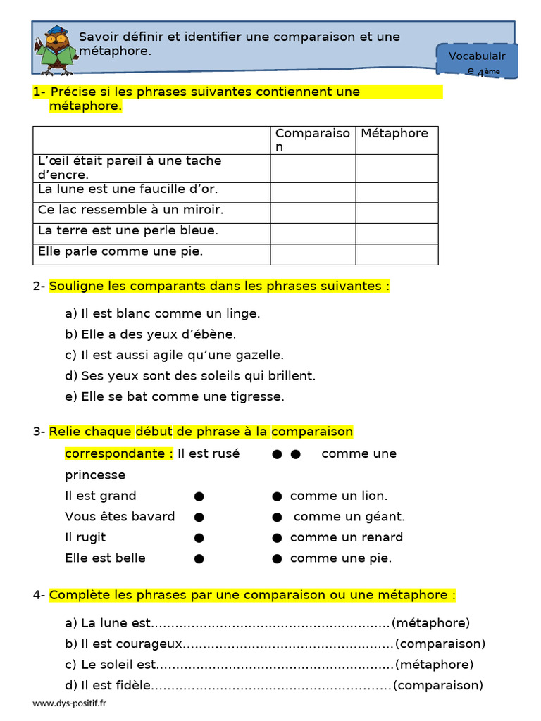 Exercices-Comparaison-et-métaphore | PDF