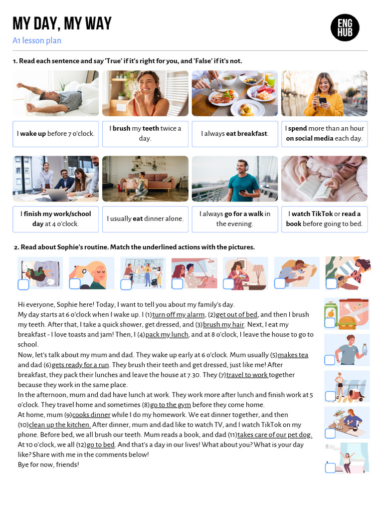 A1 My Day, My Way A4 Worksheet SV | PDF