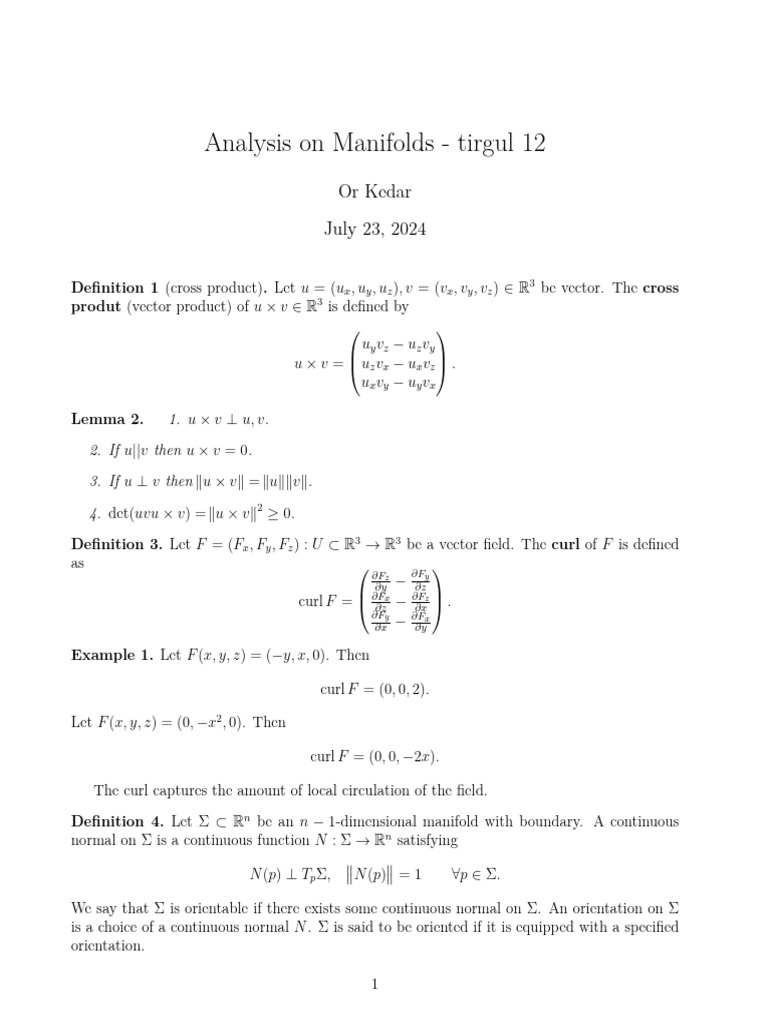 Analysis On Manifolds Tirgul 12 | PDF