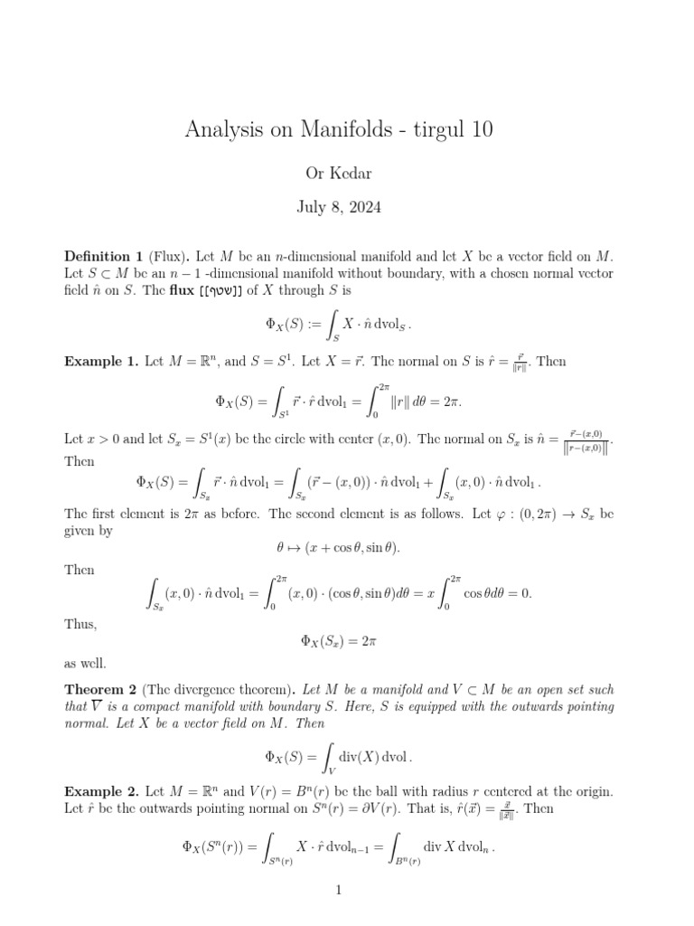 Analysis On Manifolds Tirgul 10 | PDF