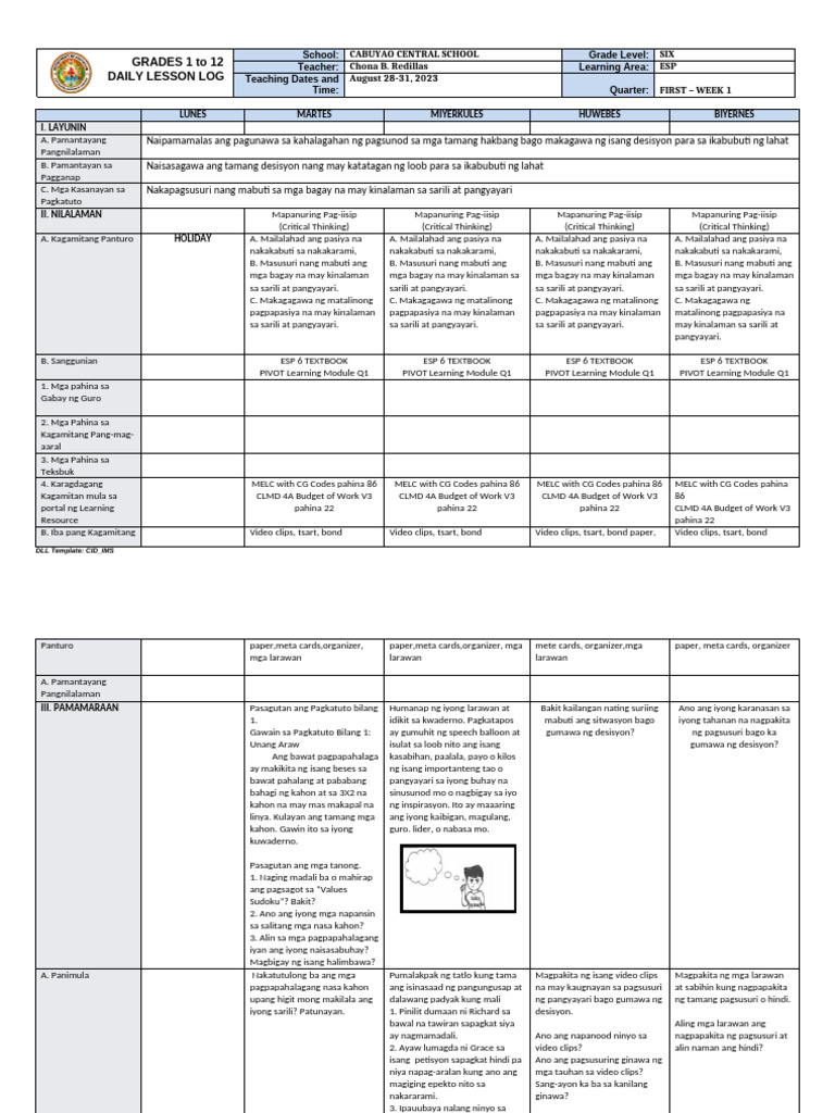 Esp Week 1 - Q1 | PDF