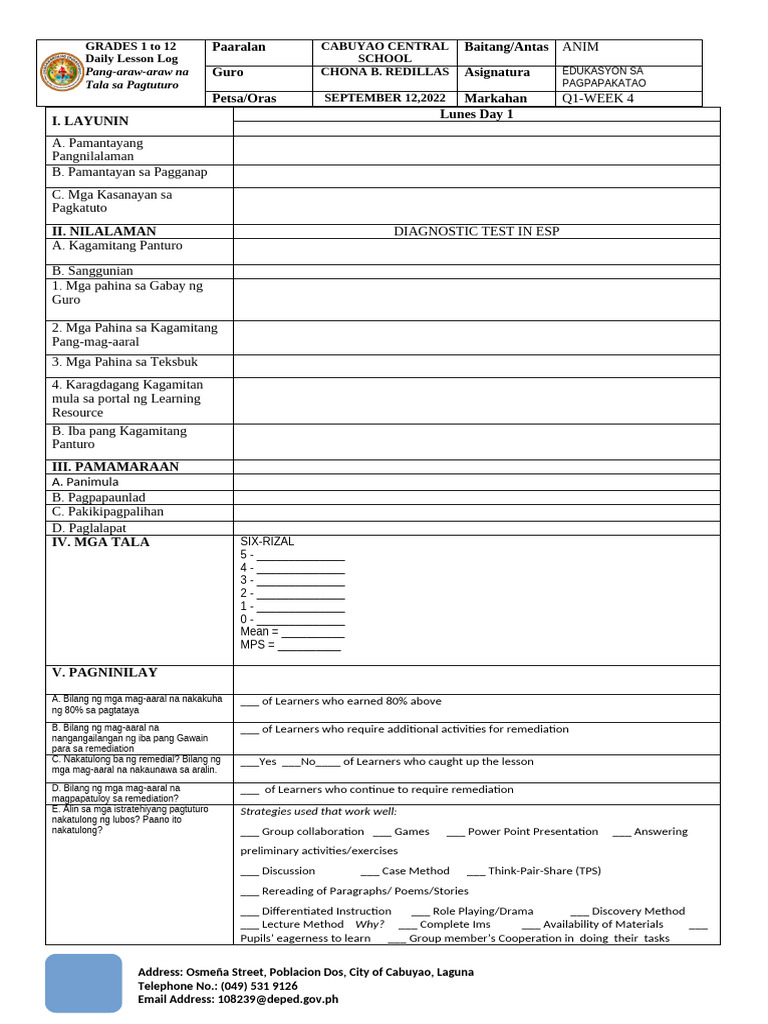 DLL - ESP - WEEK4 - Q1 Final | PDF