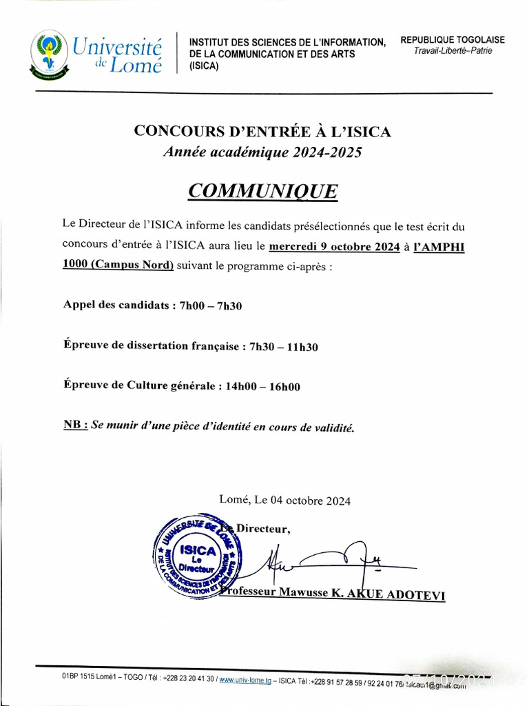 ISICA Preselection Concours 2024 | PDF