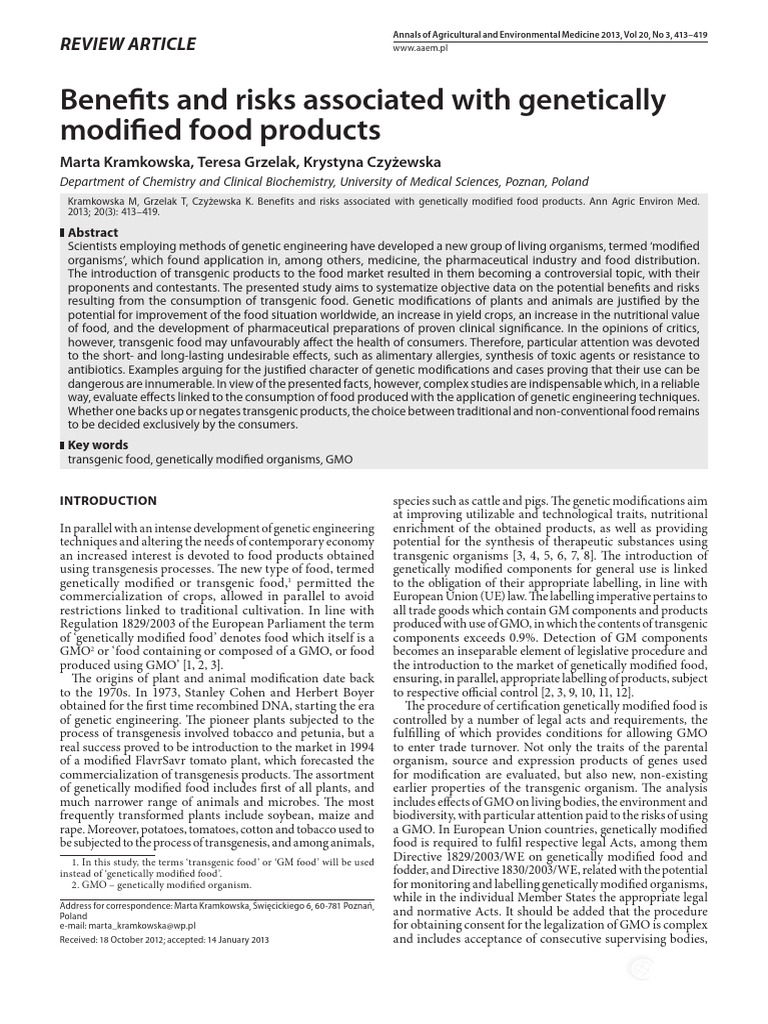 Benefits and Risks of GM Foods | PDF | Genetically Modified Food ...