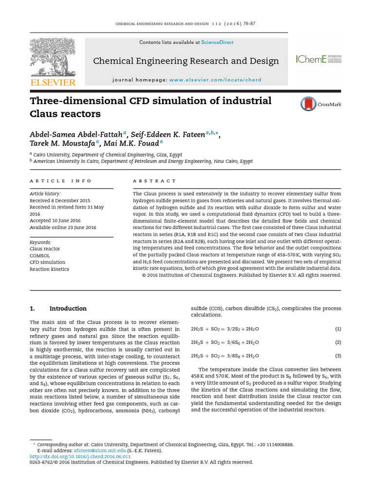 Three Dimensional CFD Simulation of Industr 2016 Chemical Engineering ...