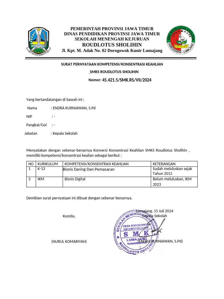 Format Bukti Komli | PDF