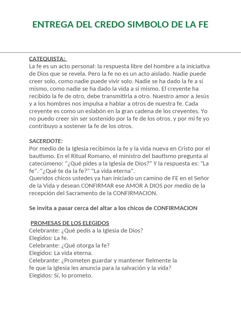 Entrega Del Credo Simbolo de La Fe | PDF