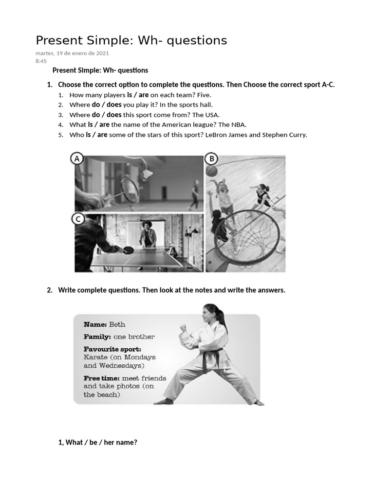 PRESENT SIMPLE WH QUESTIONS | PDF