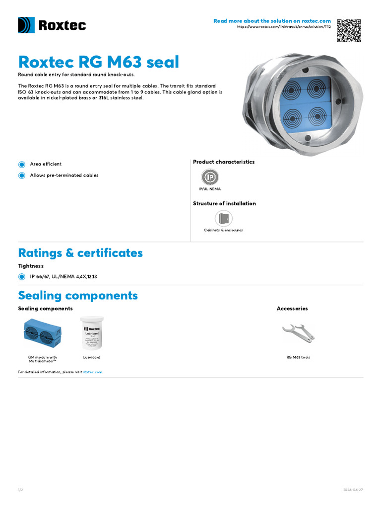 Roxtec RG M63 Seal - Imperial-2 | PDF | Guarantee | Private Law