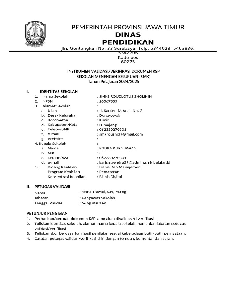 Instrumen Validasi KSP | PDF