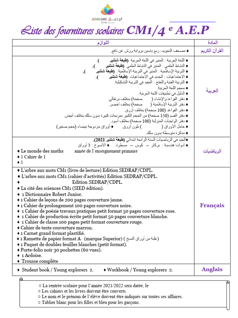 fournitures scolaires CM1 2021.2022 | PDF
