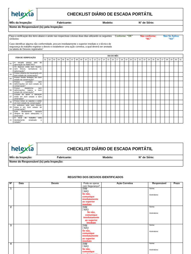 Checklist Diário - Escada Portátil | PDF