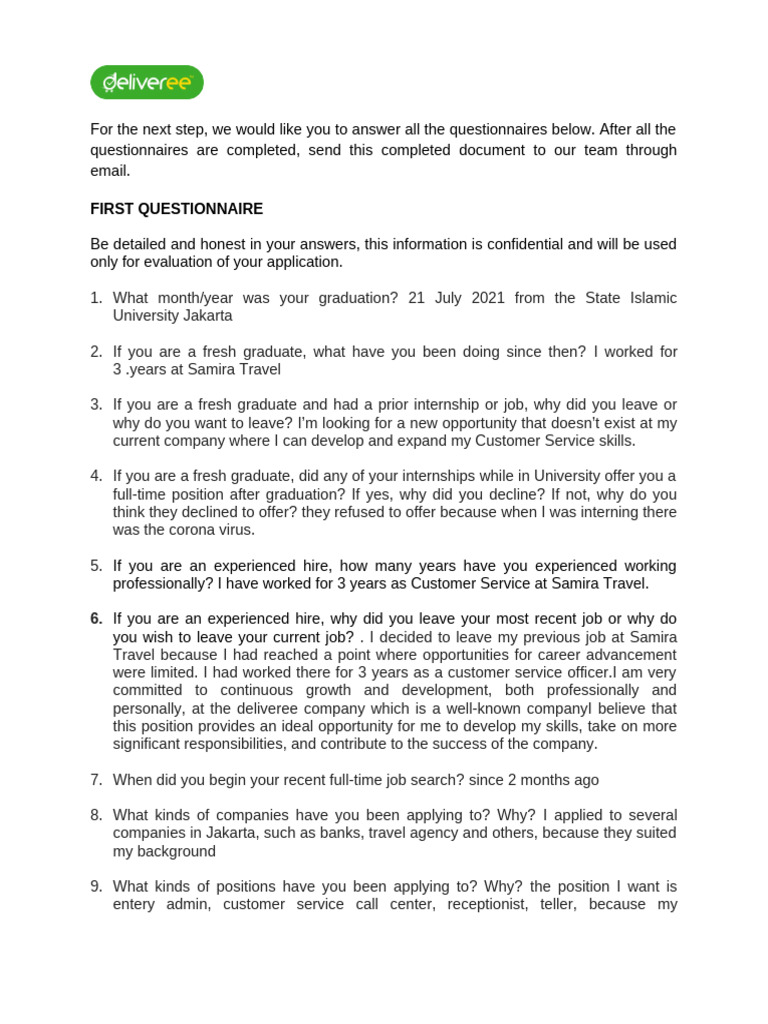(Please Download) Deliveree Questionnaires (1) | PDF