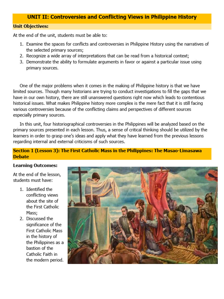 UNIT II RIPH Lesson 3 (The First Catholic Mass in The Philippines) | PDF