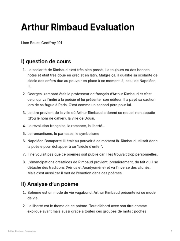 Arthur Rimbaud Evaluation | PDF