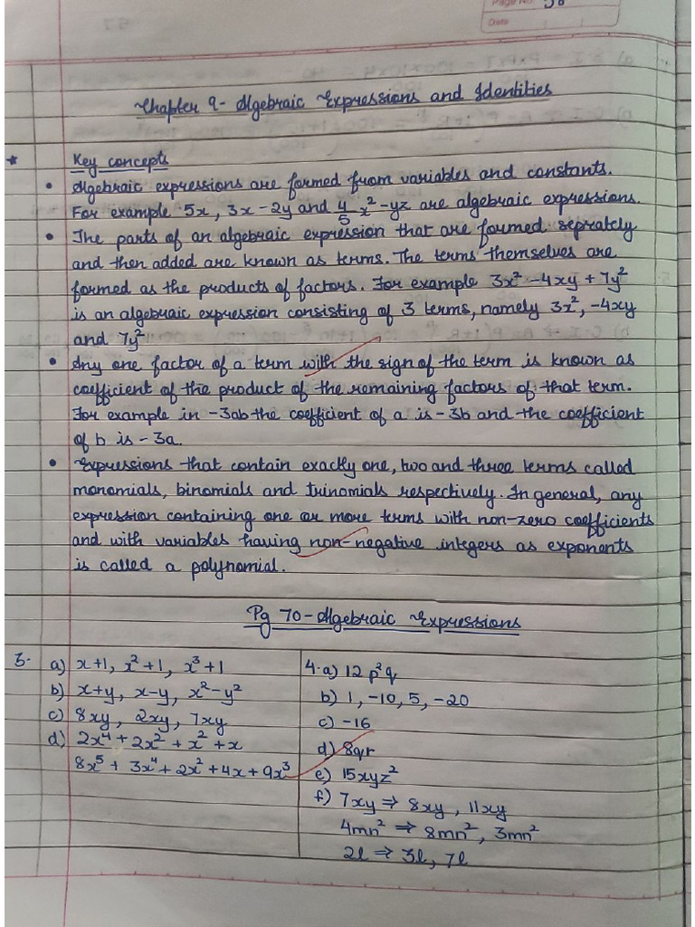 Algebraic Expressions and Identities | PDF