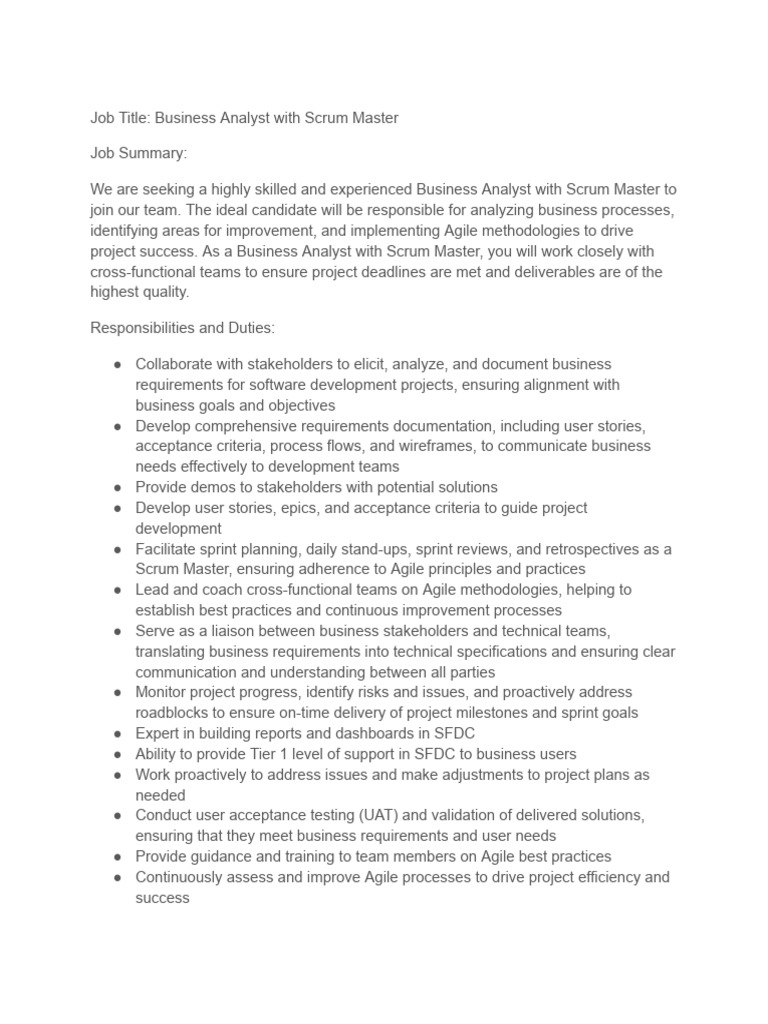 Principal Business Analyst - JD | PDF | Agile Software Development | Scrum (Software Development)