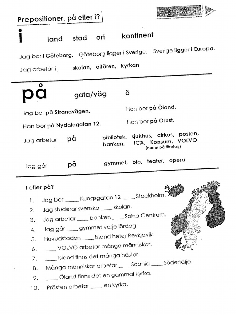 Prepositioner - I Och På - 1 | PDF