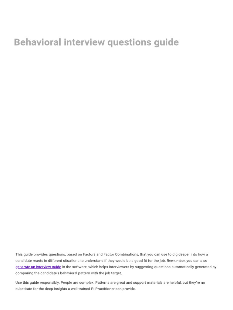 Behavioral Interivew Questions Guide | PDF