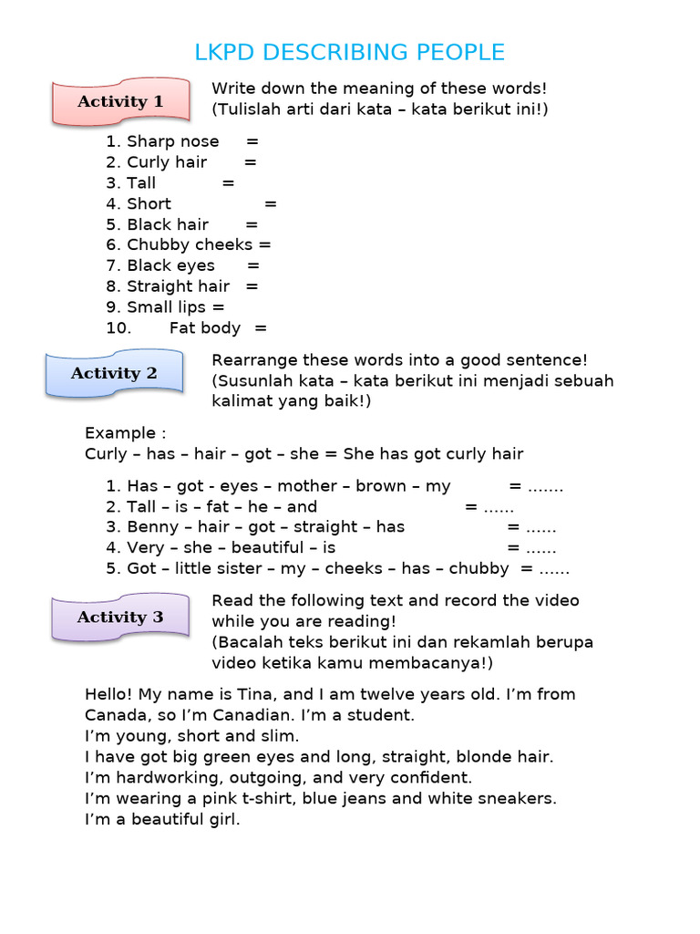 LKPD Describing People Kelas 7 | PDF