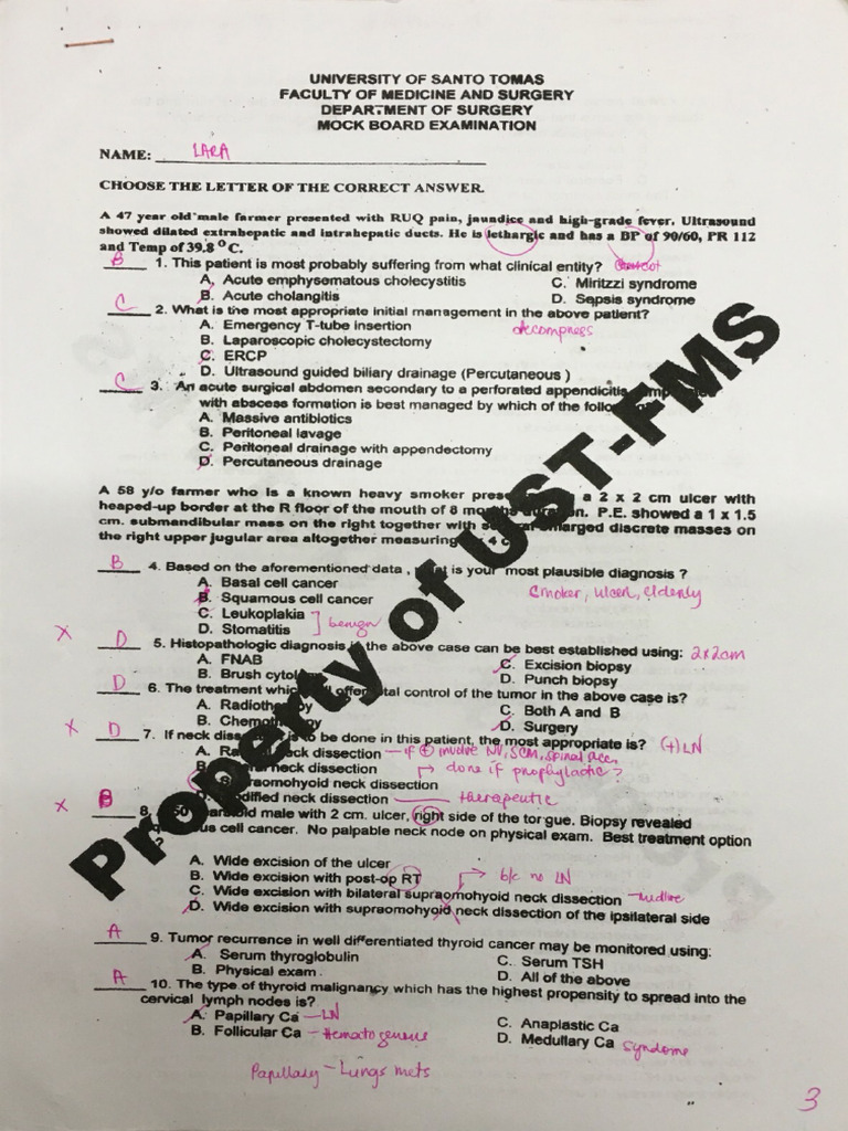 UST Mock Boards 2016 - Surgery | PDF