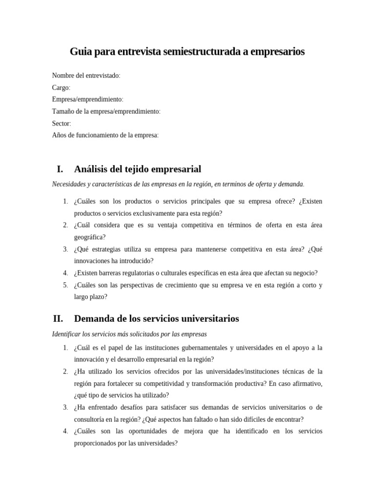 Guia para Entrevista Semiestructurada A Empresarios | PDF | Iniciativa empresarial | Crecimiento ...