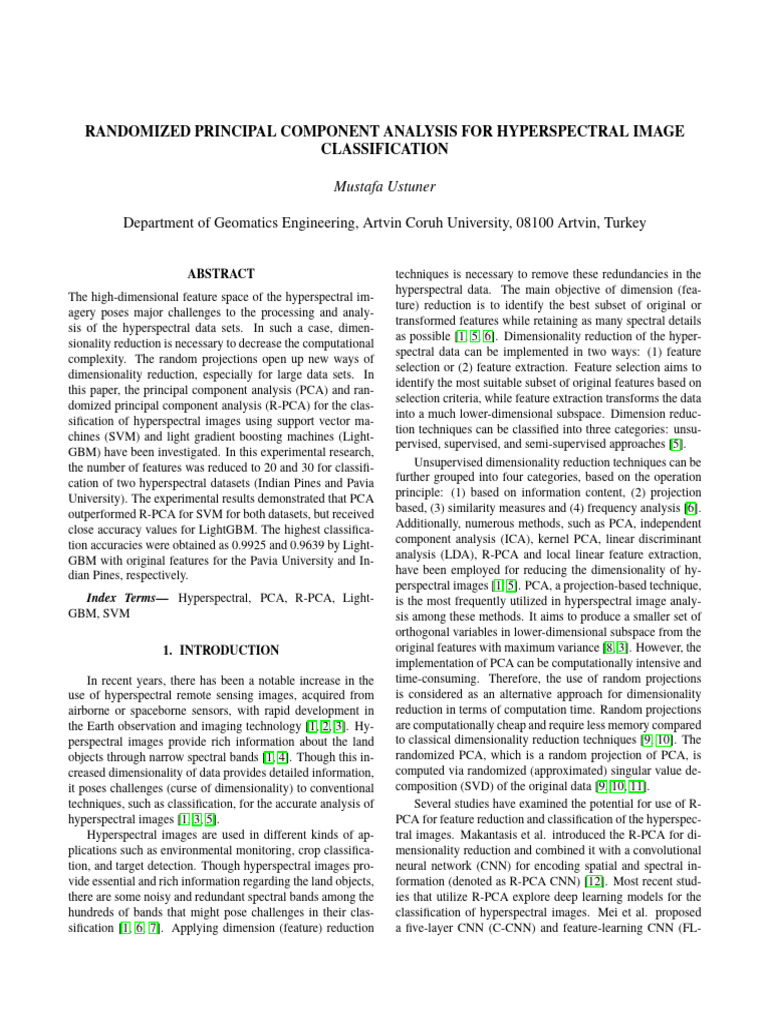 Randomized Principal Component Analysis for Hyperspectral Image Classification | PDF