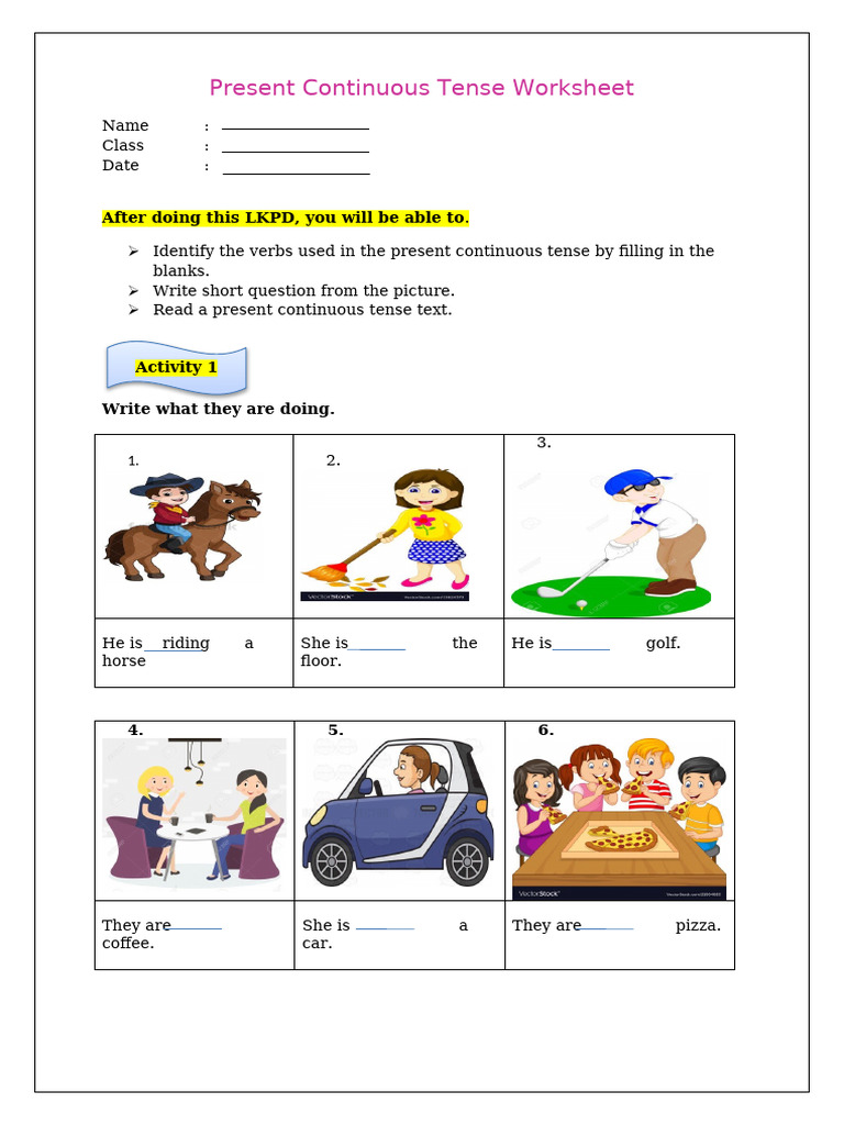 Present Continuous Tense Worksheet | PDF