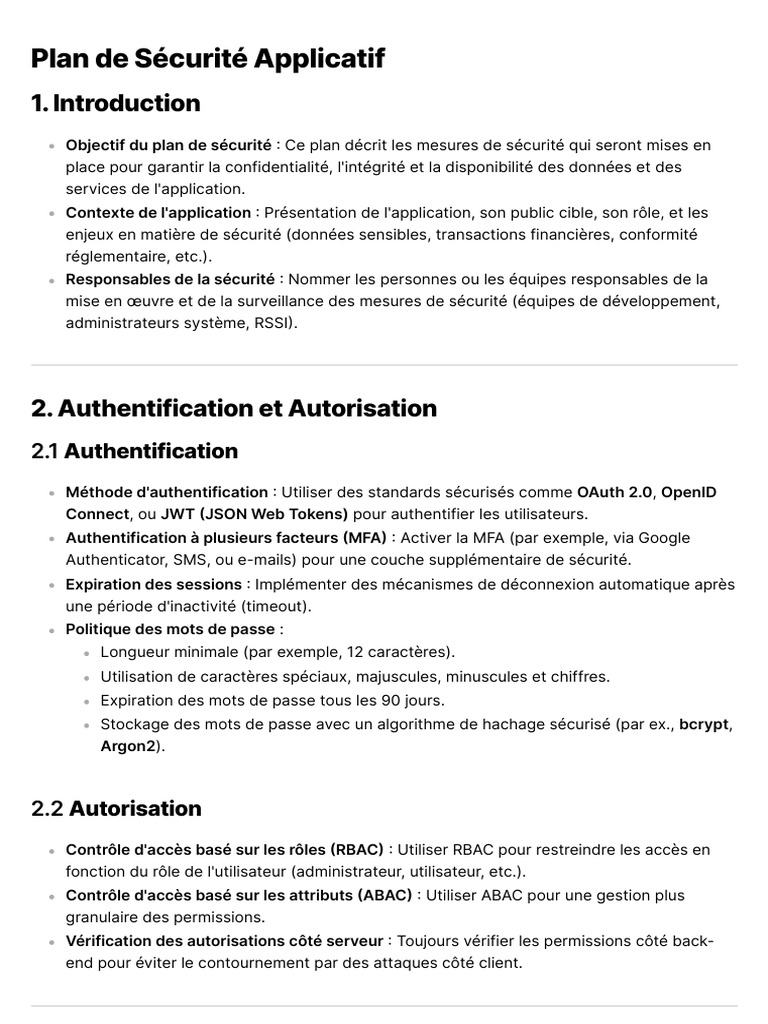 Plan de Sécurité Applicatif | PDF