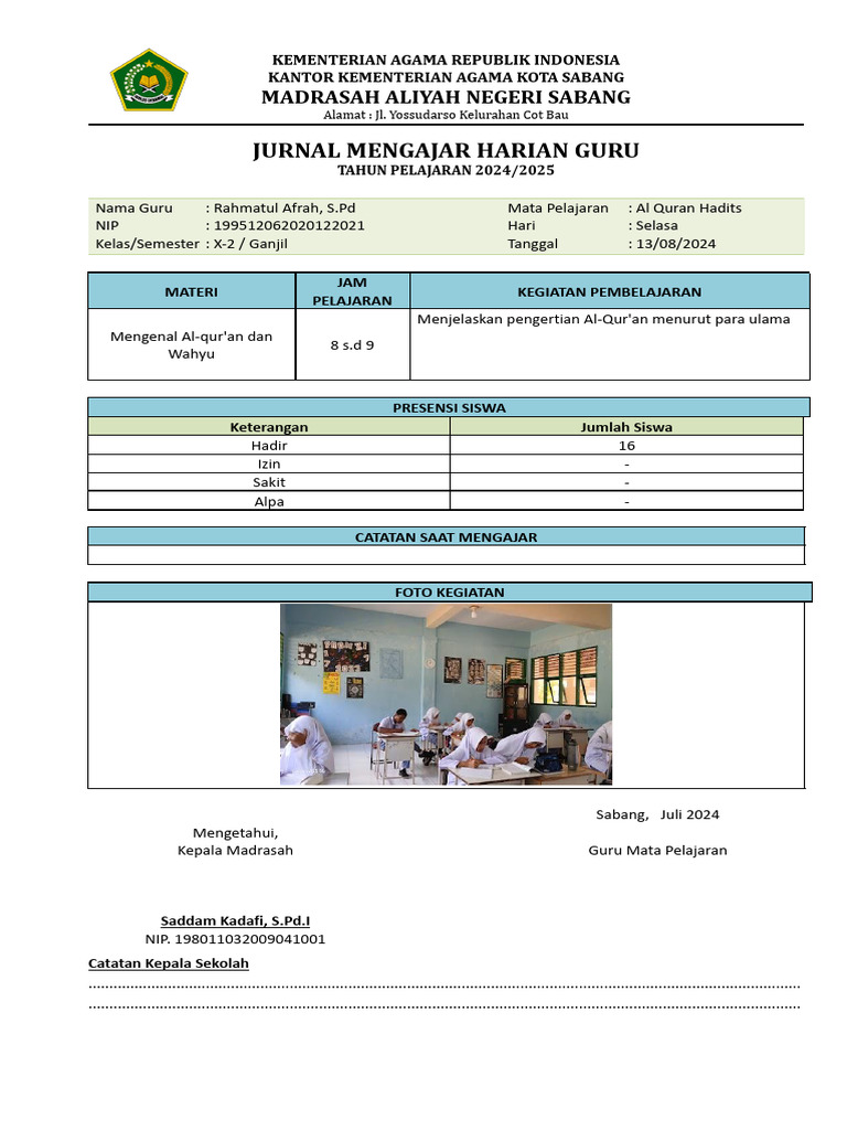 Rahmatul Afrah, S.Pd-Al Quran Hadits-X-2-13 - 08 - 2024 | PDF
