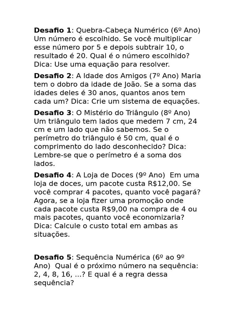Desafio 1 6 ao 9 ano | PDF