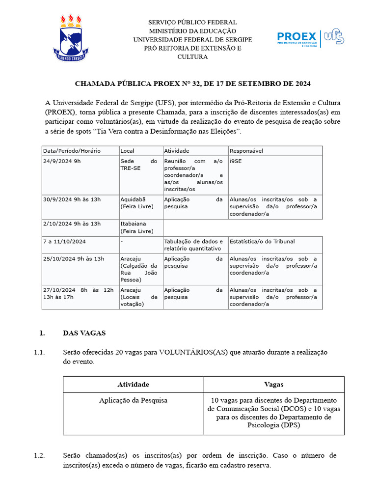 Chamada P Blica Proex N 32 de 17 de Setembro de 2024 | PDF