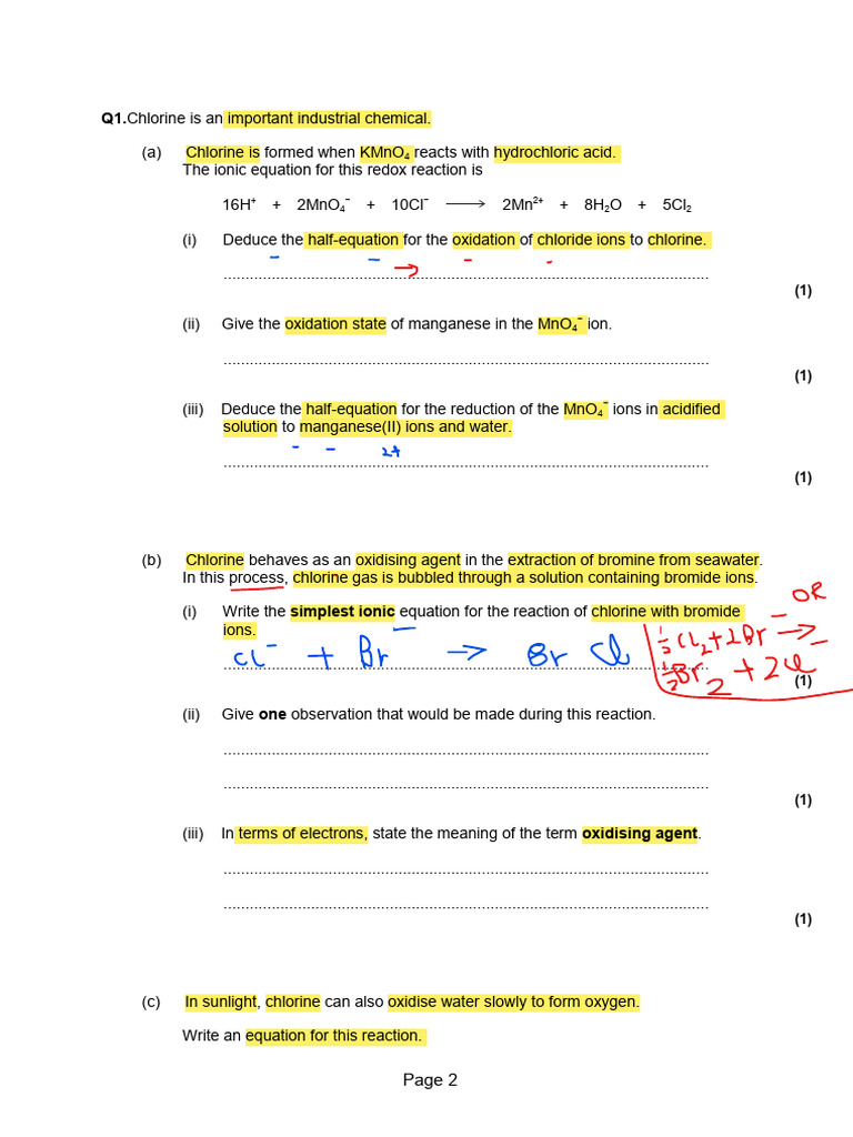 Oxidation, Reduction & Redox Eqns 1 QP | PDF