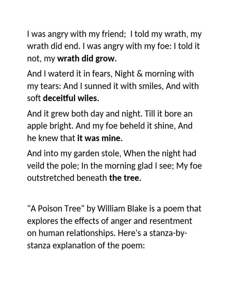 A Poison Tree | PDF | Anger | Emotions