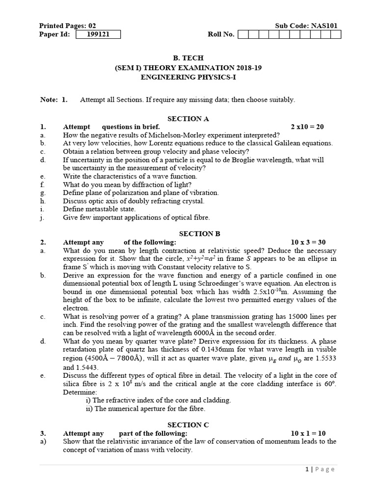 Engineering Physics -I NAS -101 | PDF