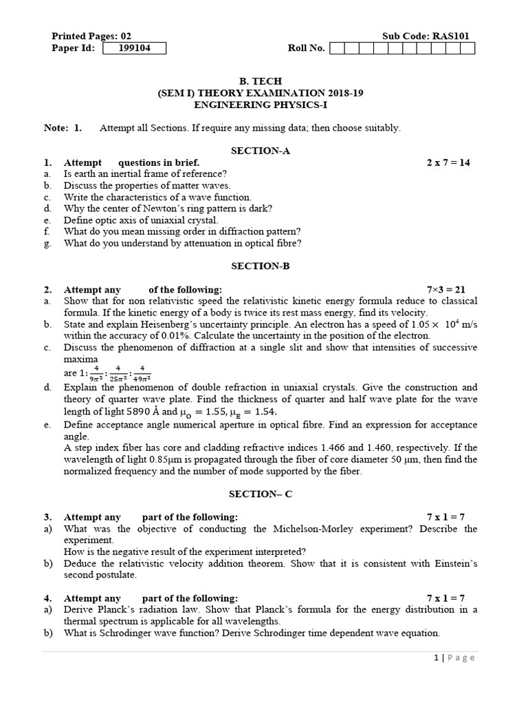 Engineering Physics-I RAS 101 | PDF